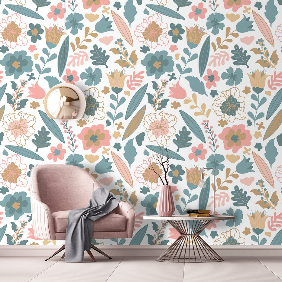 Pastel Flowers Wallpaper Mural – Decor2Go Wall Fashion
